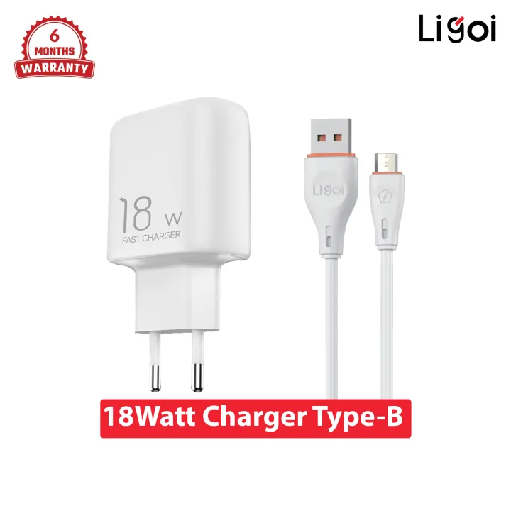 Ligoi 18 Watt Fast Charger VOOC Supported Type-C, Type-B Charger & Free Cable | Daraz.com.bd