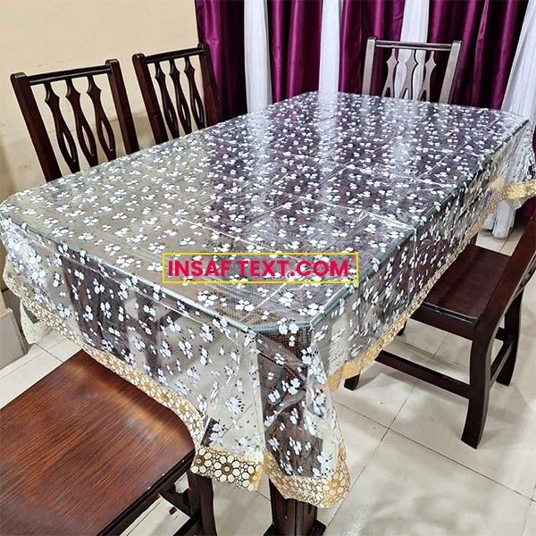 6 seater dining table water transparent table cloth with whiteprint[ 90 ...