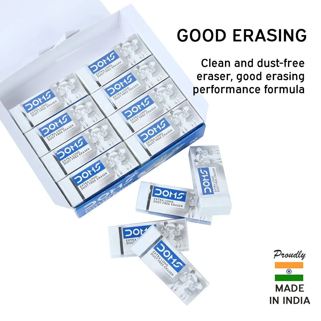 Doms Non-Toxic Dust Free Extra Long Eraser Set in Cardboard Box (Pack ...