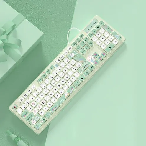 Kawaii wired keyboard milk tea rabbit cute pink cute chocolate wired ...