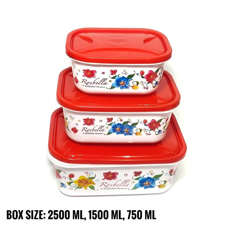 3 Piece Taj Plastic Print Bati Set - Plastic Food Storage Box 2500/1500 ...