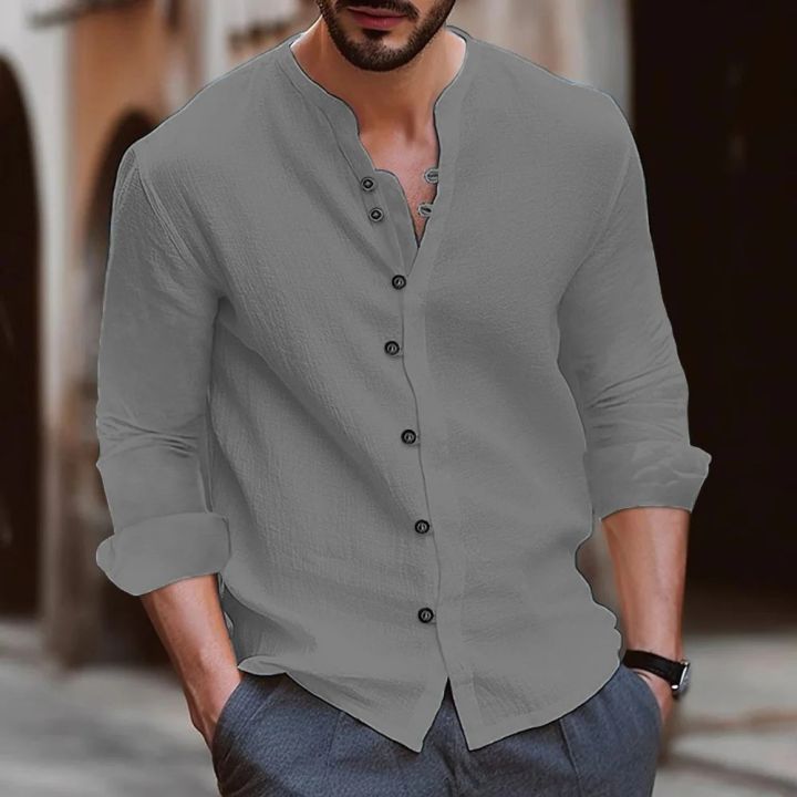 men's cotton linen shirt loose comfortable casual linen young men stand ...