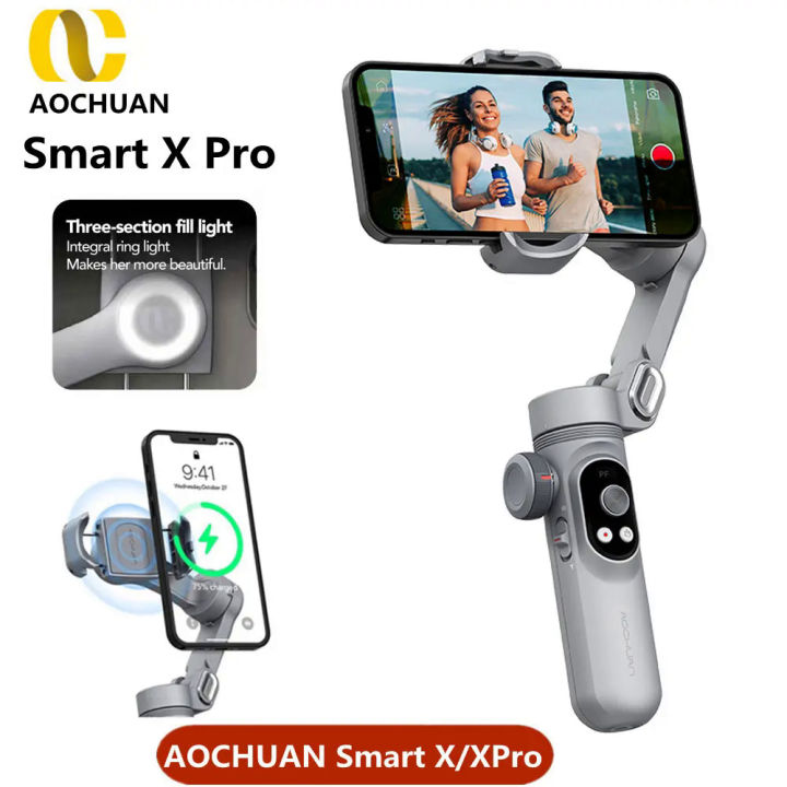 AOCHUAN Smart X / X Pro 3-Axis Foldable Handheld Gimbal Stabilizer Fill Light Wireless Charging ...