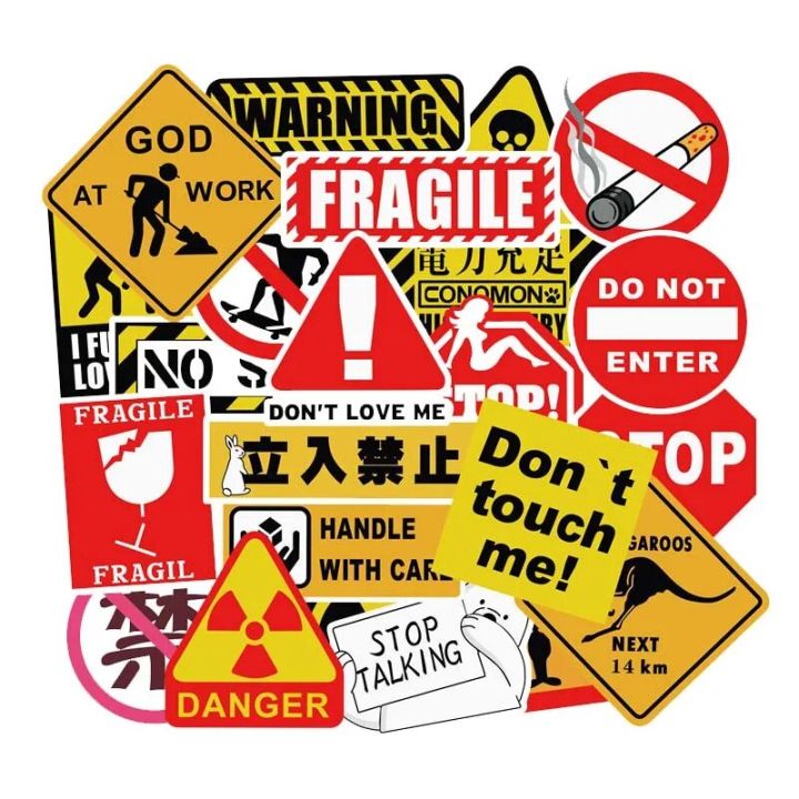 Personality Warning words Sticker 50 pcs Naklejka for Skateboard Guitar ...