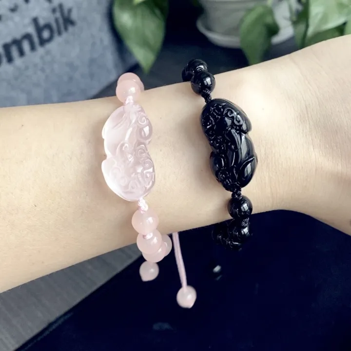 [ New ] Money Drawing Pi Xiu Black Pink Hand-Woven Couple Bracelet ...