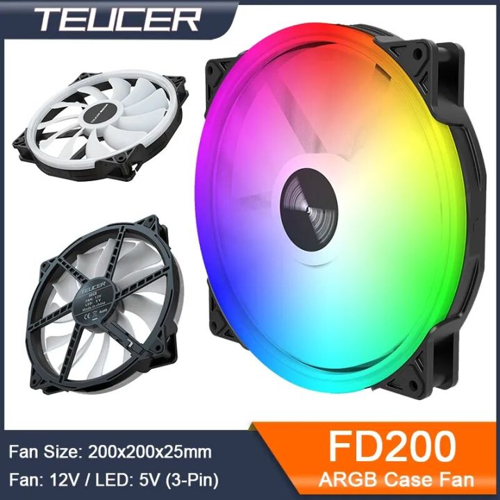 TEUCER FD200 200mm ARGB Computer Case Fan 5V 3PIN LED Cooling Fans ...