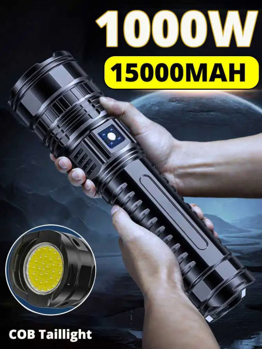 1000W LED flashlight USB C rechargeable flash light 990000000lm high ...