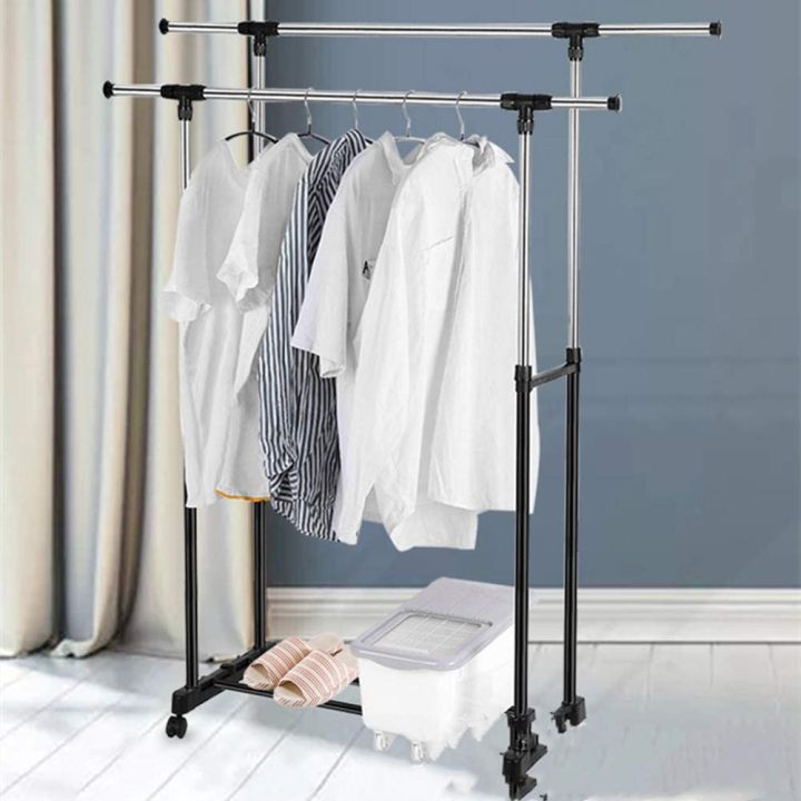 Stainless Steel Pole Clothes Hanger - Adjustable Clothes Rack Double ...