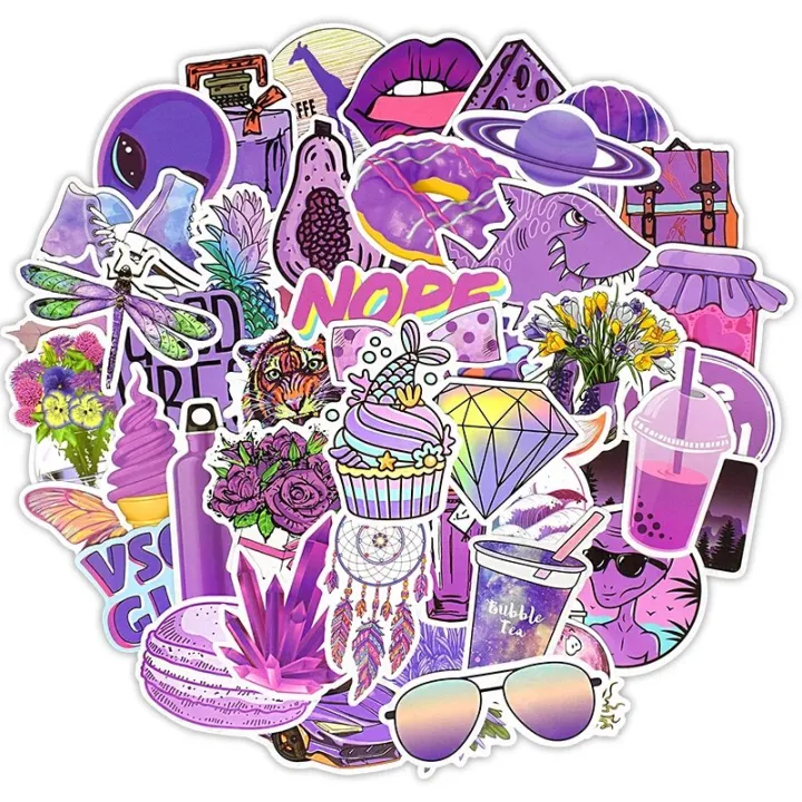 【3C VictoryEagle】50PCS Purple Stickers Cartoon Graffiti Girl Things ...
