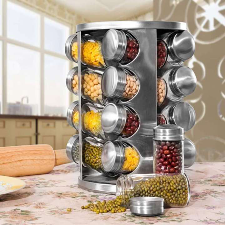 Spice Rack Revolving Stainless Steel Seasoning Storage Organizer Spice ...