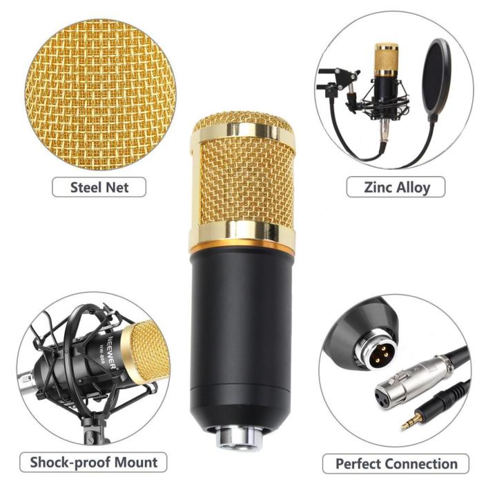 BM800 Condenser Microphone Kit Studio Dynamic System TV Audio Mount Boom Stand Sound Card ...