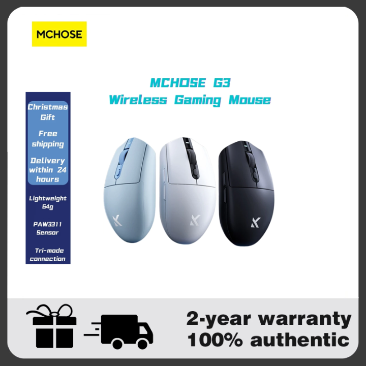 MCHOSE G3 Wireless mouse Game Office Non-porous lightweight PAW3395 three-mode Bluetooth Wired ...
