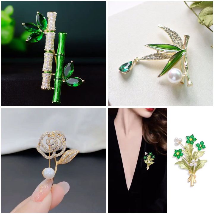 Unique Stylish Fashionable Green Flower Brooch Pin Hijab Pin For Women ...