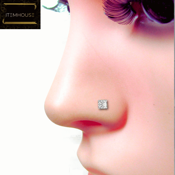 Premium White Stone Nose Pin Square Shape -Free pin lock And Box ...