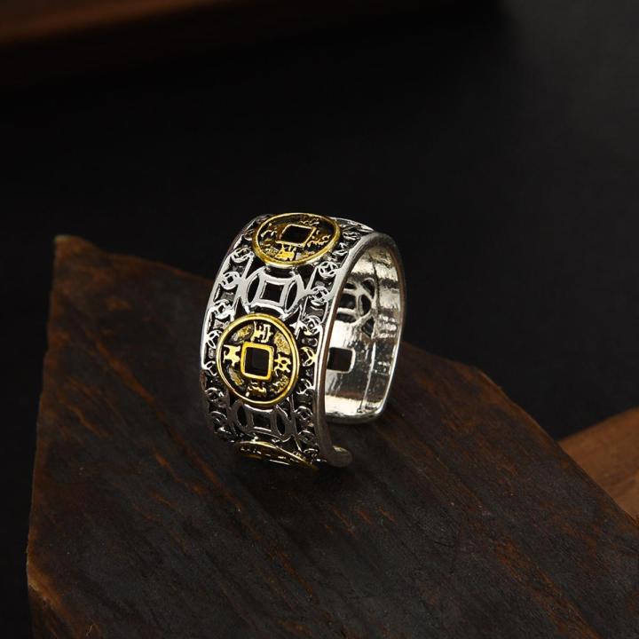 Vintage alloy Kim Tae-yin Five Emperor Open Ring -Auspicious Ruyi Bring ...