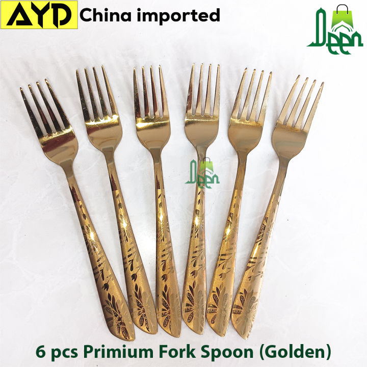 6 pcs set premium Quality Golden color Fork spoon for Tableware ...