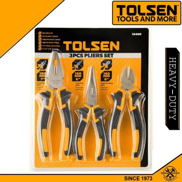 Tolsen 3pcs Plier Set (Combination, Long Nose, Cutting Pliers) 10400 TPR Handle | Daraz.com.bd
