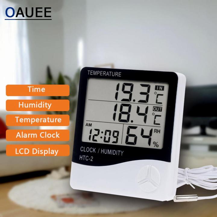 DIGITAL INDOOR OUTDOOR TEMPERATURE AND HUMIDITY METER WITH CLOCK HTC-2 ...