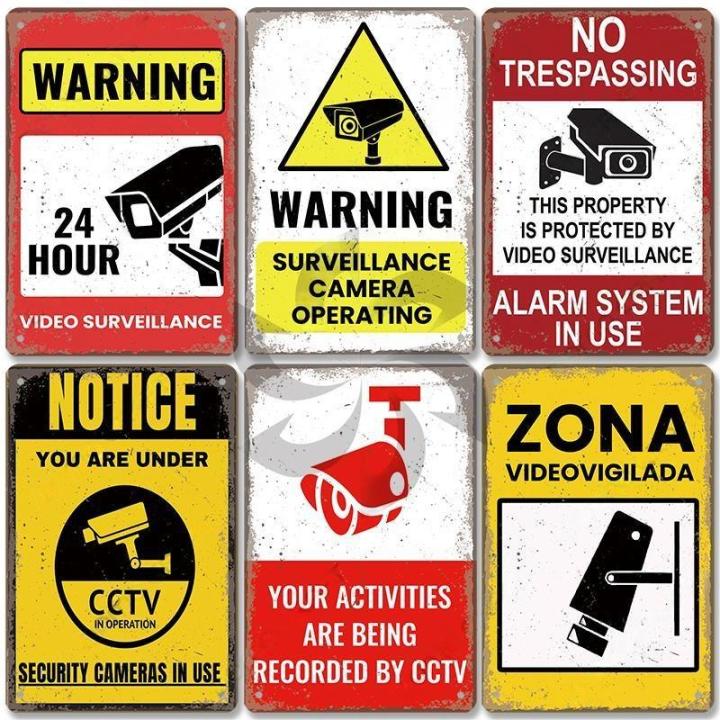 Warning CCTV Tin Signs Plaque Notice 24 Hour Security Camera Vintage ...