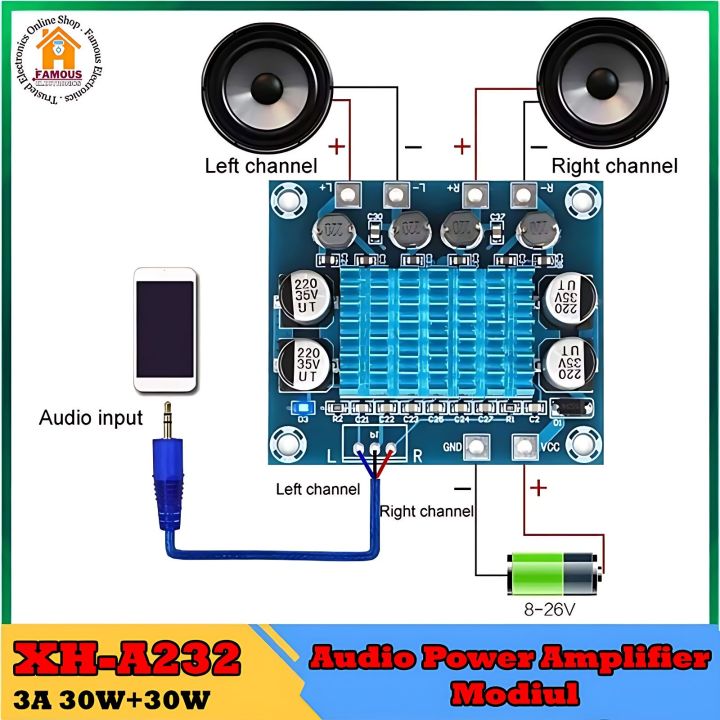 XH-A232 TPA3110 30W30W 2.0 Channel Digital Stereo Audio Power Amplifier ...
