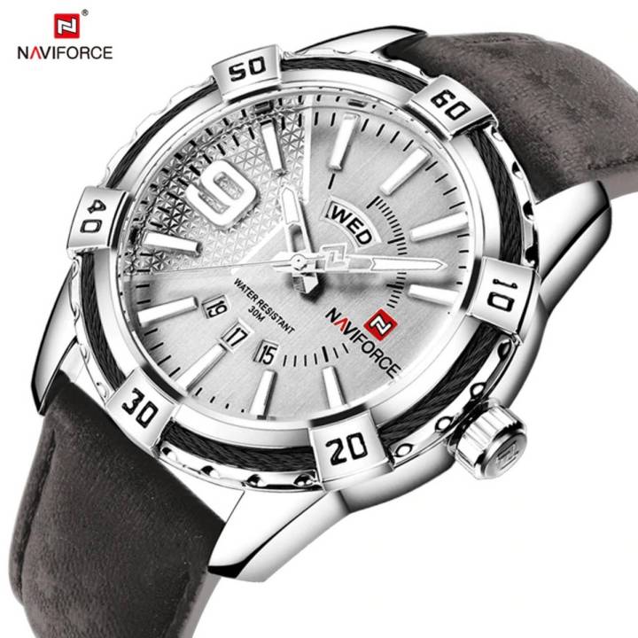 Naviforce 9117 Sports Style Men Calendar Week Display Leather Strap ...