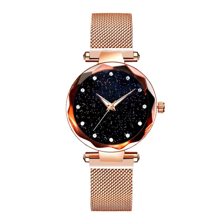 DSA Magnetic Mesh Strap Golden1 Chain Glass Mirror Girl Clock | Daraz ...