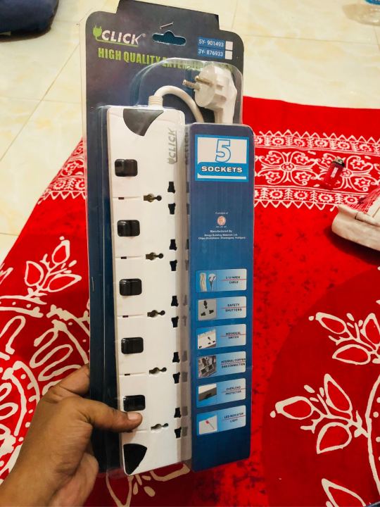 Click Safe Multi Plug 3 Pin multiplug Socket 5 Port 5 Meter Cable 2 pin ...