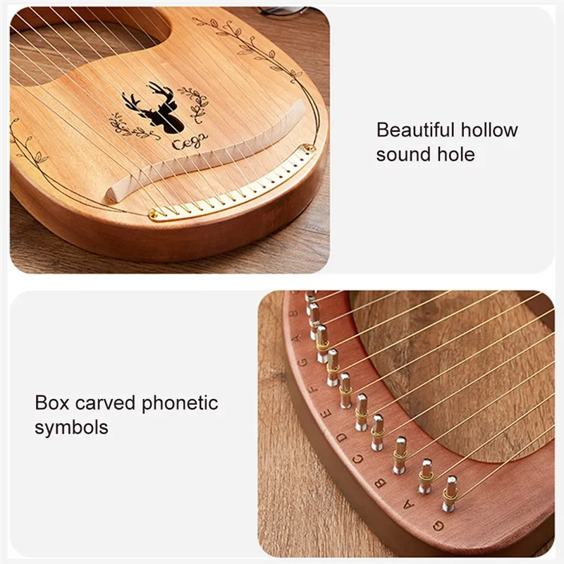 Lyre Harp 16 Strings Piano Harp Wooden Mahogany Musical Instrument with ...