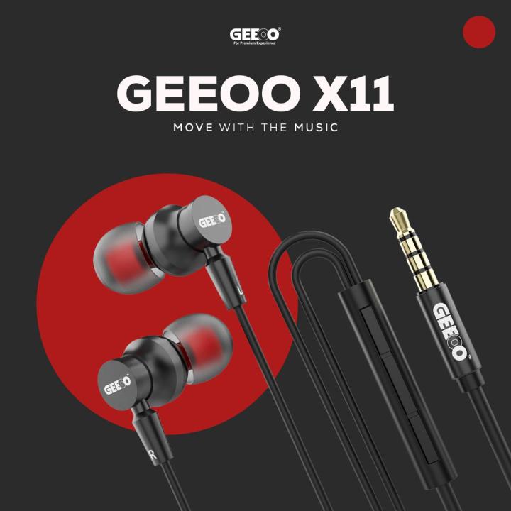 GEEOO X11 Strong Bass Metal In-Ear Headphone with Pouch & Clip ...