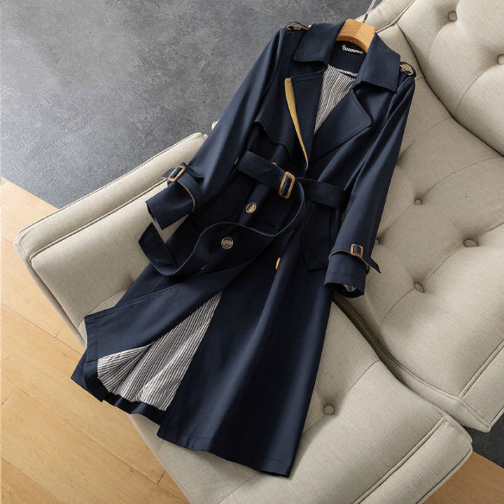 Korean Double ed Trench Coat Women Office Lady Notched Collar Full ...