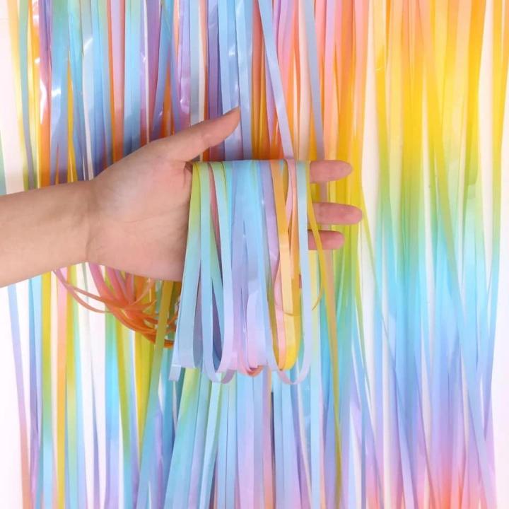 Rainbow Gradient Colorful Metallic Foil Fringe Curtain Pastel Candy ...