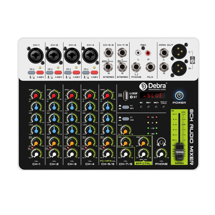 V8 Audio Mixer Small Mixing Console with Bluetooth USB 48V Phantom ...