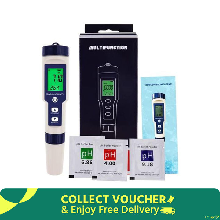 5 in 1 TDS, EC, pH, Salinity, Temperature Meter for Water Quality ...