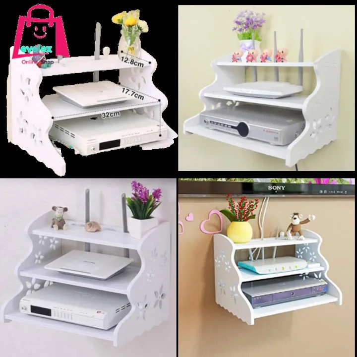 WiFi Router storage Stand Set Wall Floating Shelves Wall Mount Model ...