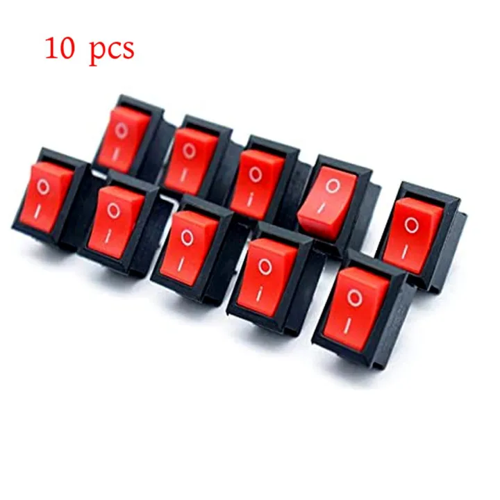 10Pcs Mini 2 Pins AC 3A 250V SPST On/Off Red Button Rocker Switch ...