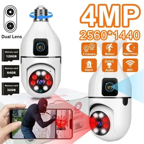 Ptz Dual lens Bulb Wifi Camera 2 MP two Way Audio Micro SD 64 GB ...