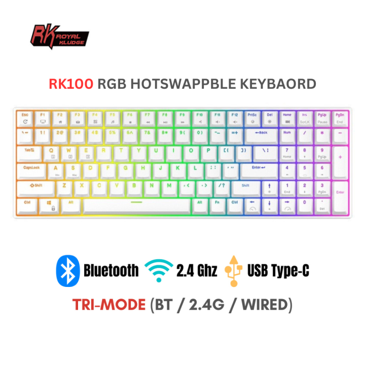 ROYAL KLUDGE RK100 RGB Wireless Mechanical Keyboard (SWITCH-BROWN/RED ...