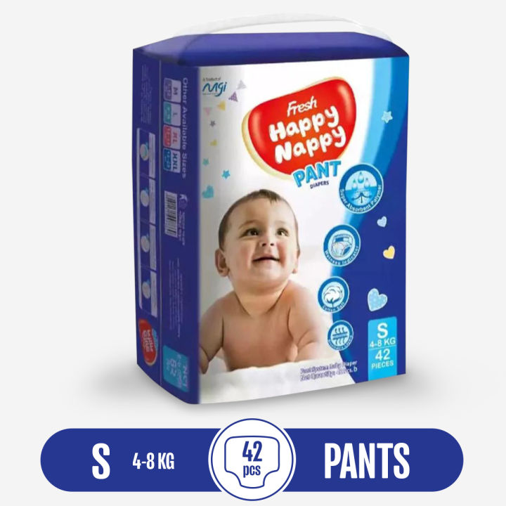 Fresh Happy Nappy Pant Style Baby Diapers S (4-8Kg) - 42Pcs | Daraz.com.bd