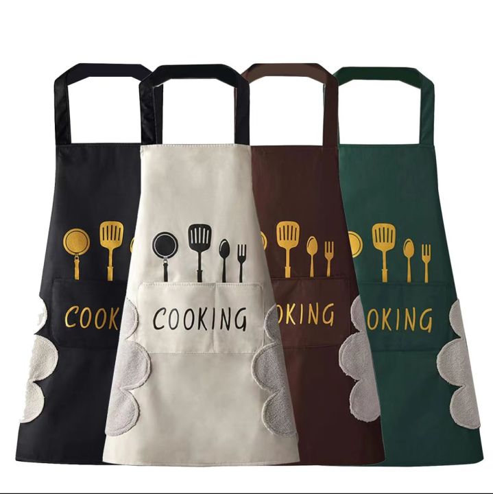 Household Waterproof Hand-wiping Apron Kitchen Oil-proof Apron Adult ...