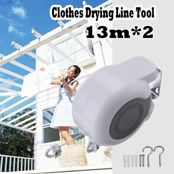 26M Retractable Clothes Laundry Indoor Outdoor Reel Automatic Washing ...