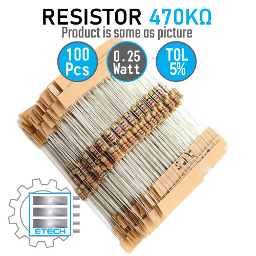 100Pcs - 470K Ohm Resistor 0.25 Watt 1/4W Carbon Film 5% Tolerance ...