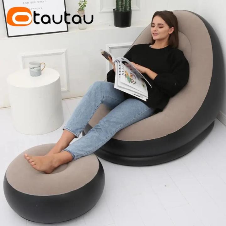 OTAUTAU Inflatable Sofa Chaise Lounge Recliner Ottoman Outdoor Portable ...