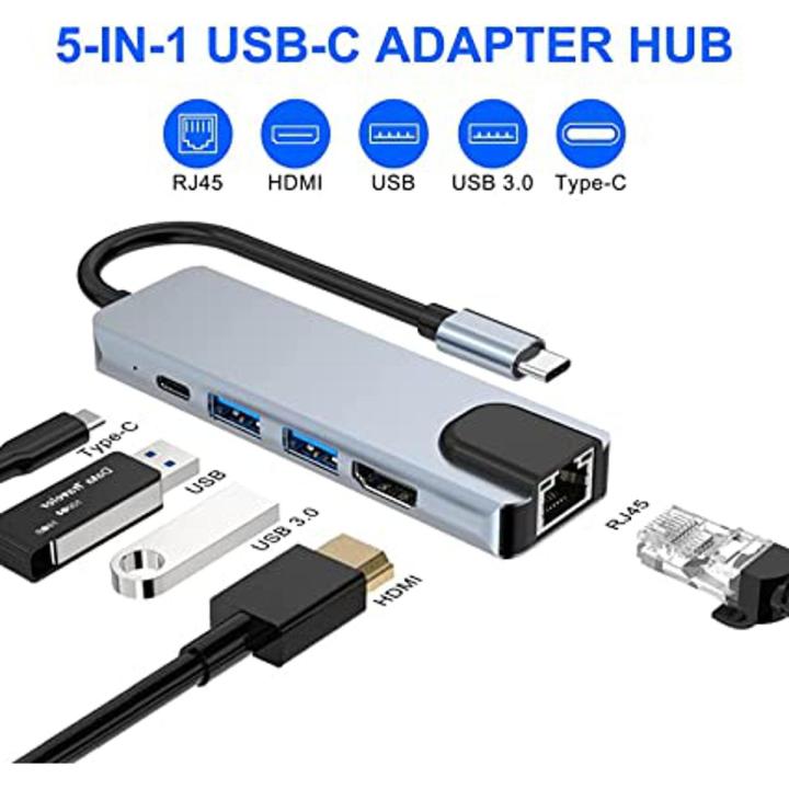 Type C Hub, 5 in 1 USB C 4K@32Hz HDMI Adapter with Ethernet Port, 100W ...