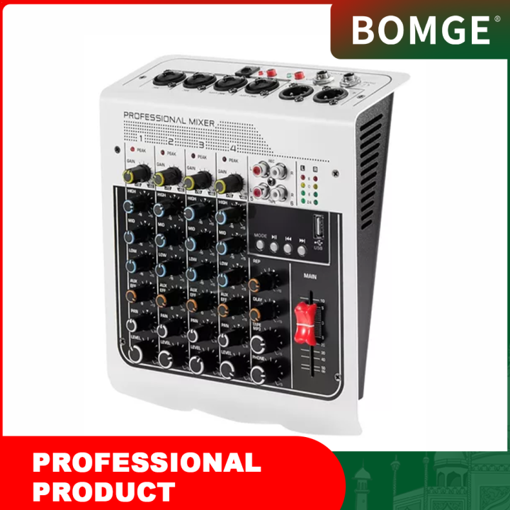 BOMGE Audio Mixer 6 Channel DJ Mixer Sound Board Console with USB MP3 Bluetooth Input 48V For ...