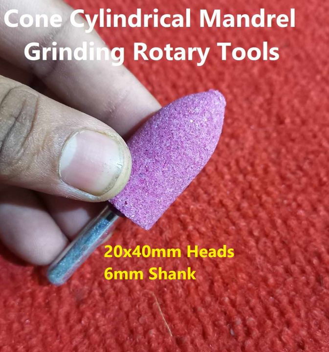 Cone 20x40mm Heads RED Corundum Cylindrical Mandrel 6mm Shank Abrasive ...