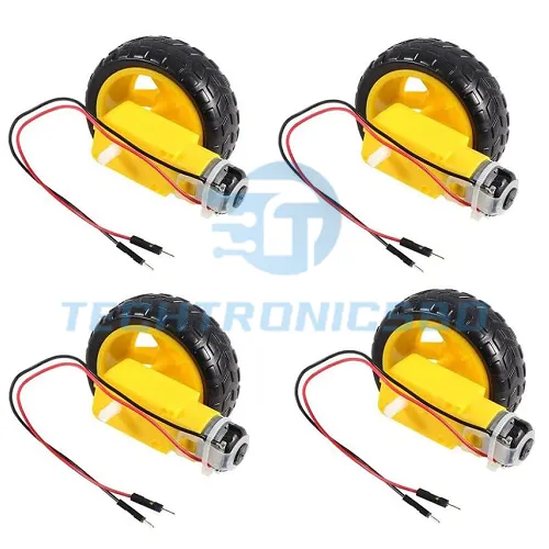 4 Pair DC Gear Motor Dual Shaft with Tire Wheel + Solder Wire | 3V–6V ...