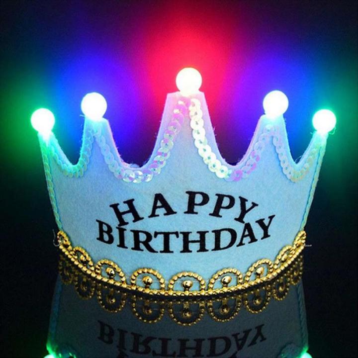Blue Color Happy Birthday Crown Taj Hat Headband Cap with LED Lighting ...