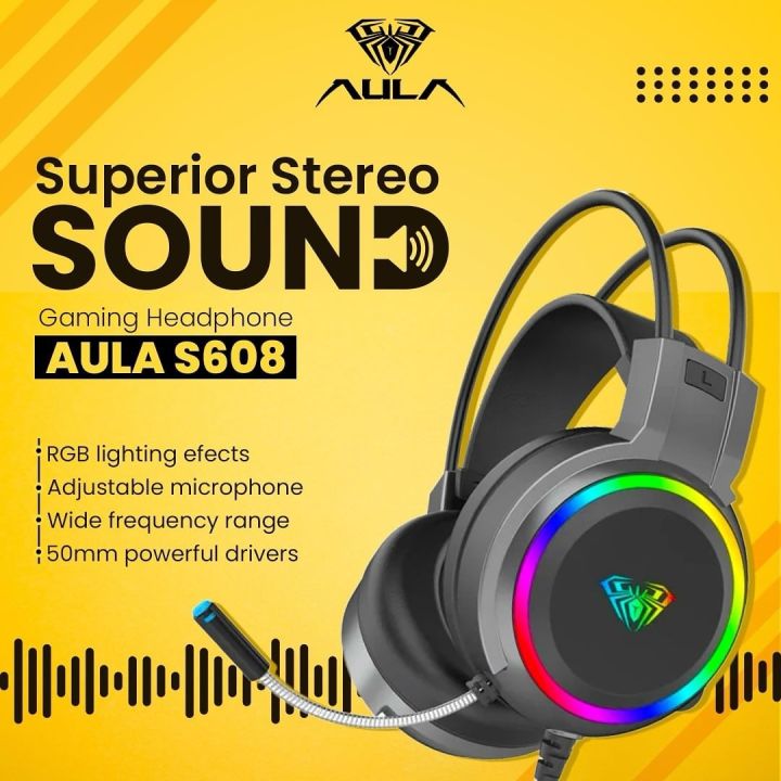 AULA S608 3.5 mm Wired RGB Gaming Headphone | Daraz.com.bd