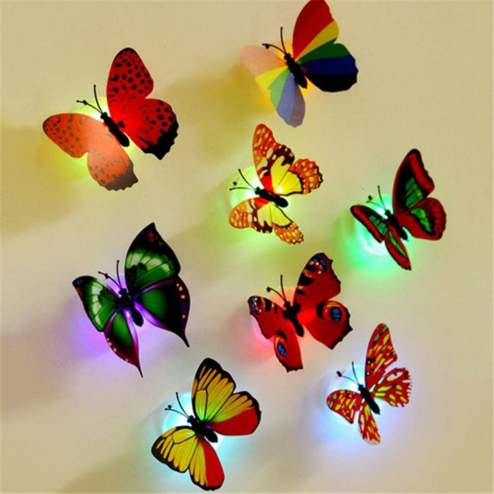 5 pieces LED Wall Stickers Colorful Changing Butterfly Glowing Wall ...