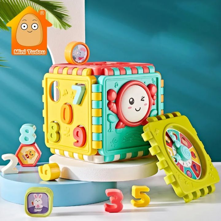 Baby Toy Montessori Activity Cube Shape Match Sorter Box Color Number ...